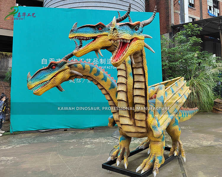 Realistic Three-Headed Animatronic Dragon Statue Customized AD-2302
